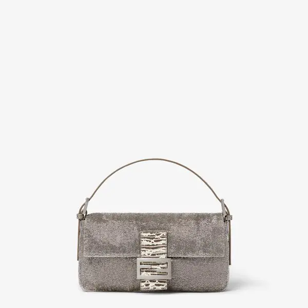 Fendi Baguette® 26424 Silver Organza Bag With Bead Embroidery - [silver]